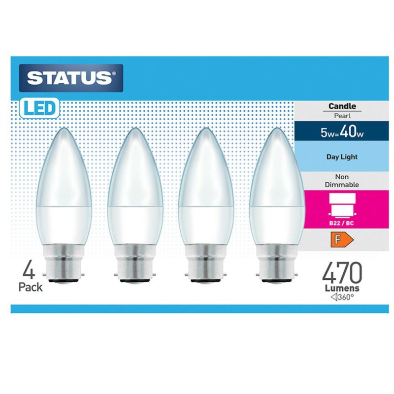4 x 40W Status LED Daylight BC Candle Bulbs | Pease of Garforth